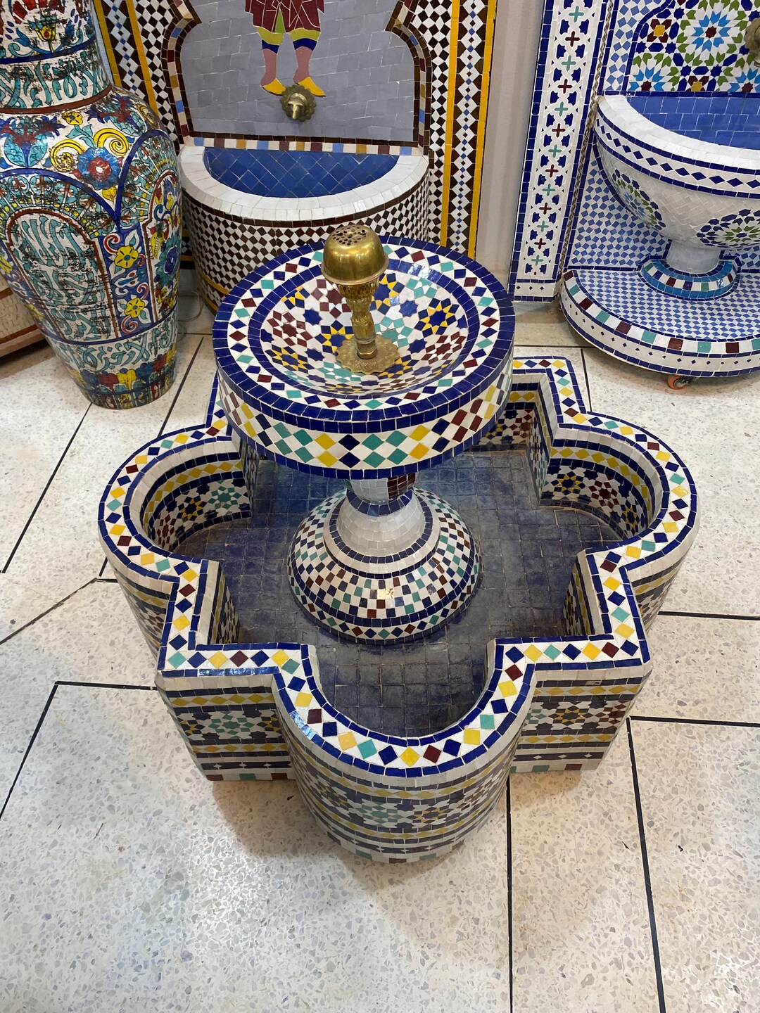 Handmade Moroccan Zellige Tile Fountain: Indoor/outdoor Water Feature ...