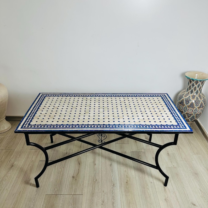 AUTHENTIC MOSAIC TABLE, Custom Made Biege Rectangular Mosaic Table ...