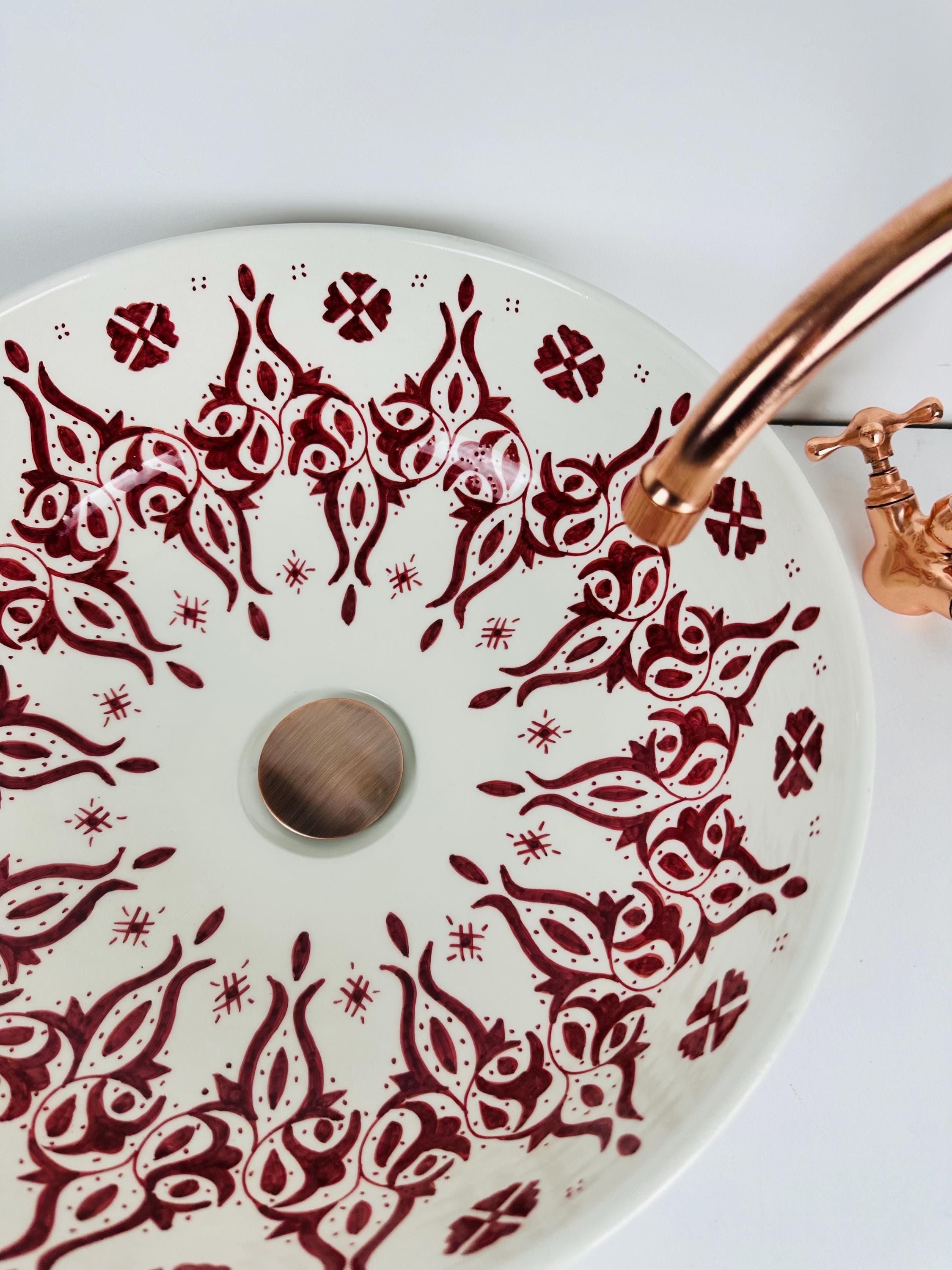 Burgundy Moroccan Ceramic Sink: Handmade Rustic Bathroom Basin - Etsy