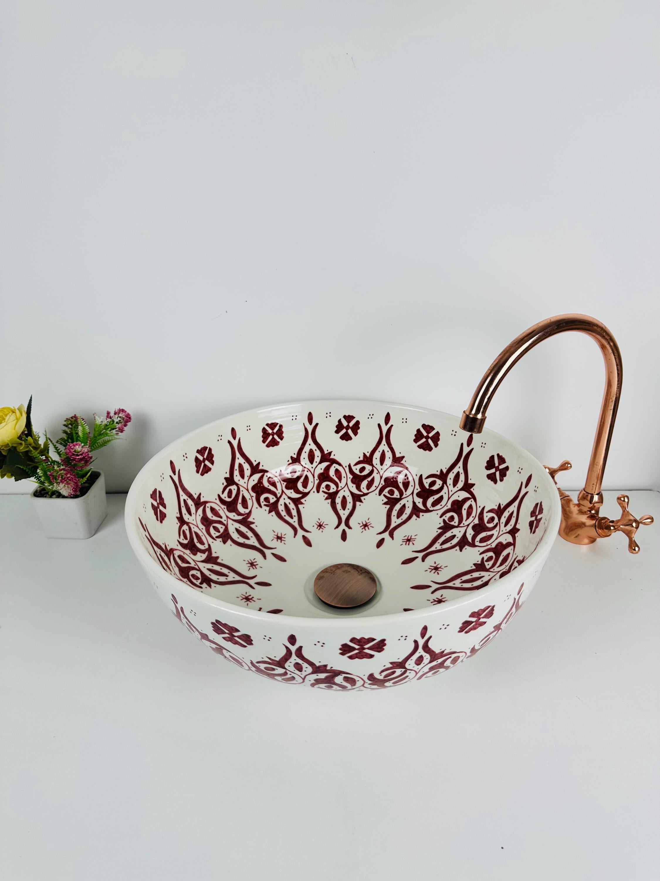 Burgundy Moroccan Ceramic Sink: Handmade Rustic Bathroom Basin - Etsy