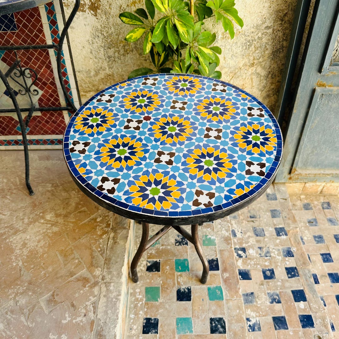 CUSTOMIZABLE Mosaic Table, Sky Blue & Golden Moroccan Mosaic Table ...