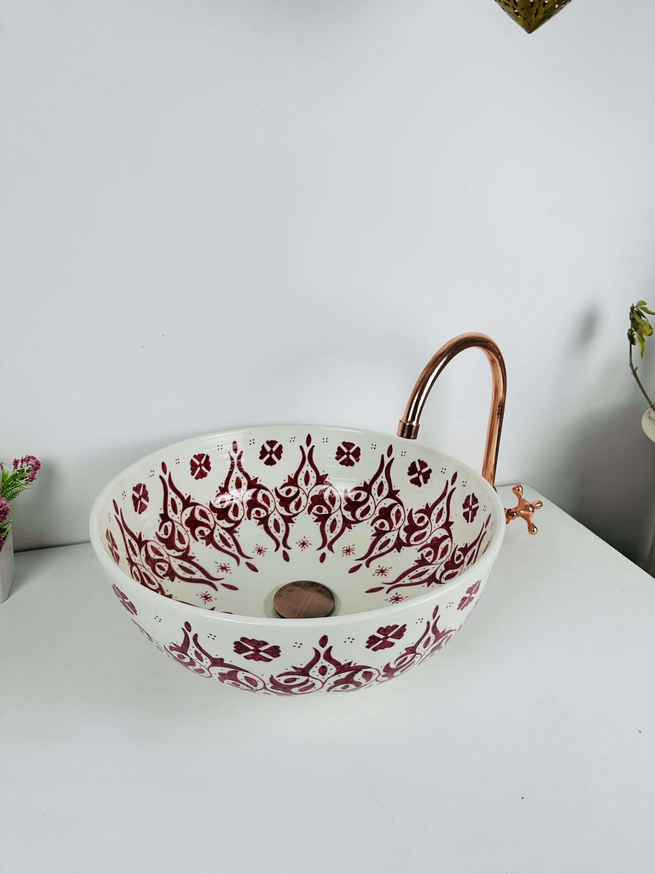 Burgundy Moroccan Ceramic Sink: Handmade Rustic Bathroom Basin - Etsy