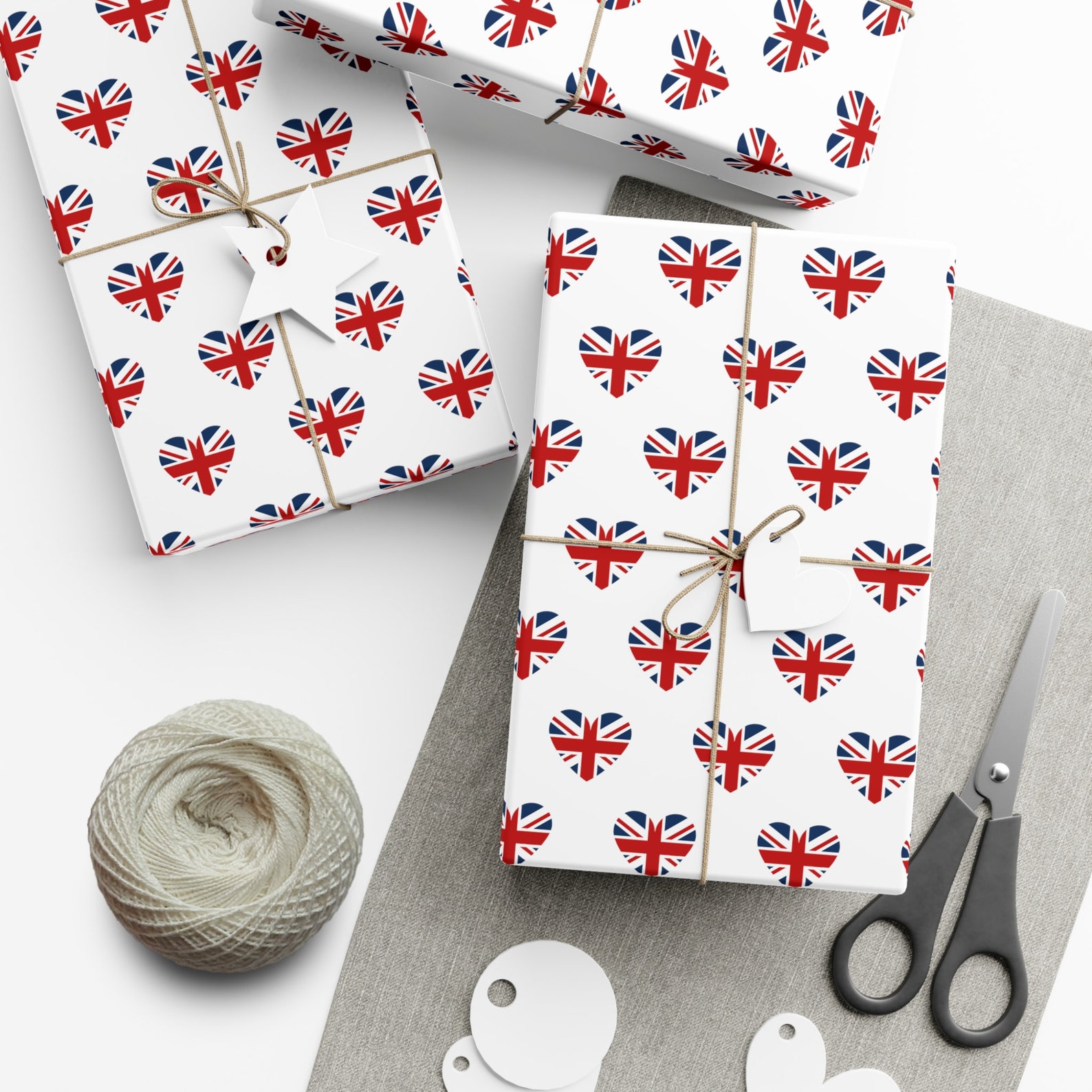 Anglophile's Delight: Custom Heart UK Flag Wrapping Paper, Great for ...