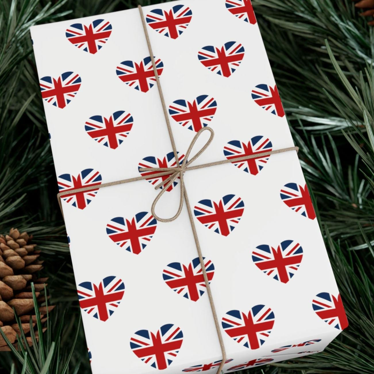 Anglophile's Delight: Custom Heart UK Flag Wrapping Paper, Great for ...