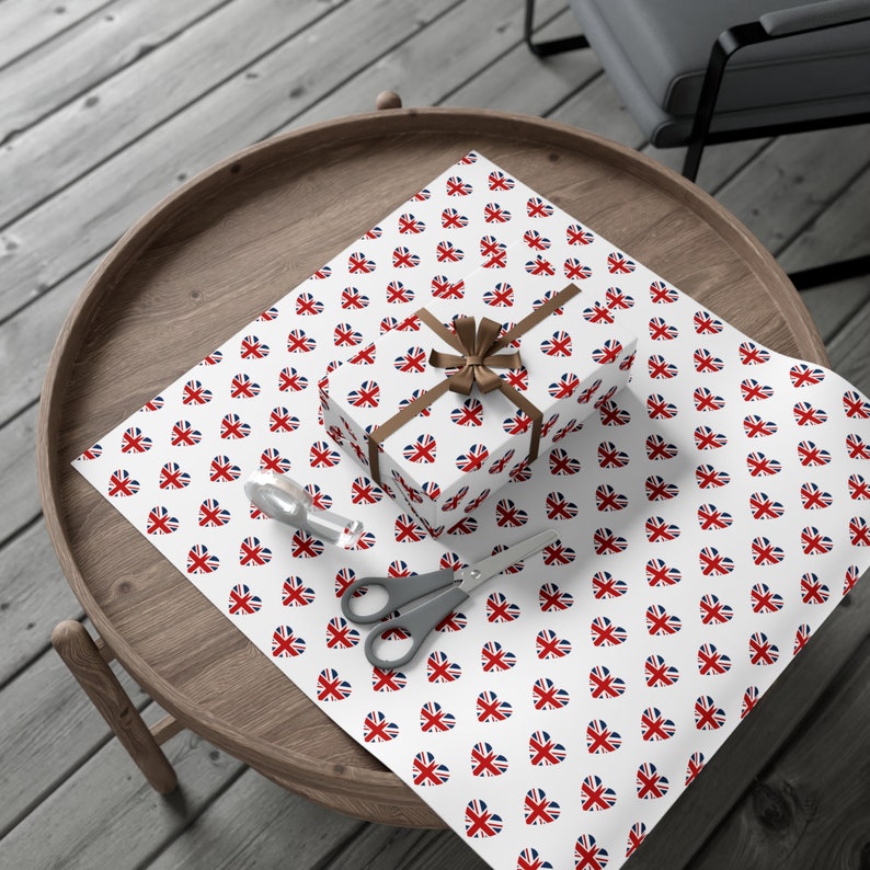 Anglophile's Delight: Custom Heart UK Flag Wrapping Paper, Great for ...