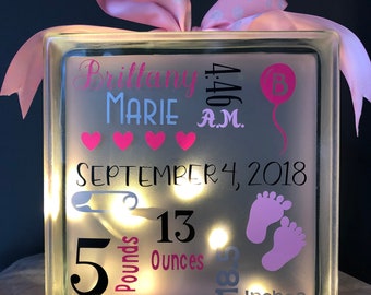 Lighted Glass Block, Night Light, Baby Boy, New Baby, Nursery ...