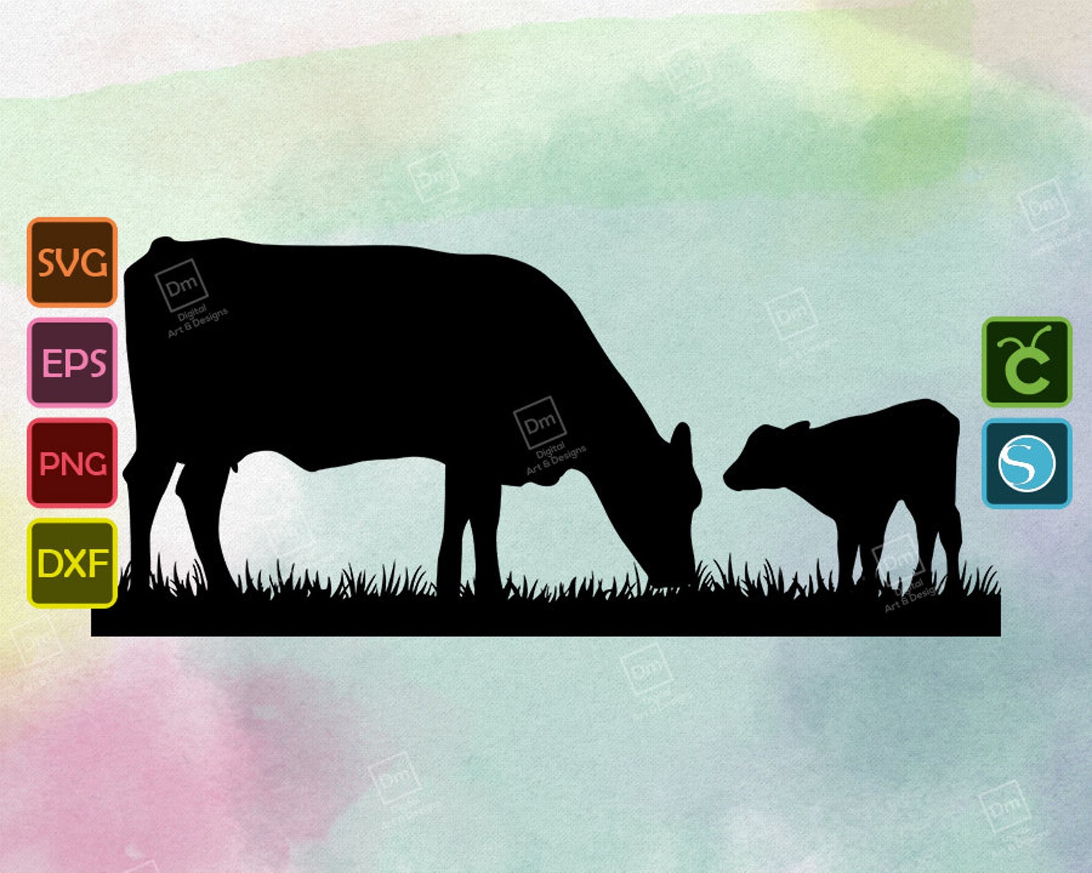 Cow and Calf Svg Farm Animals Png Pets Vector Design - Etsy