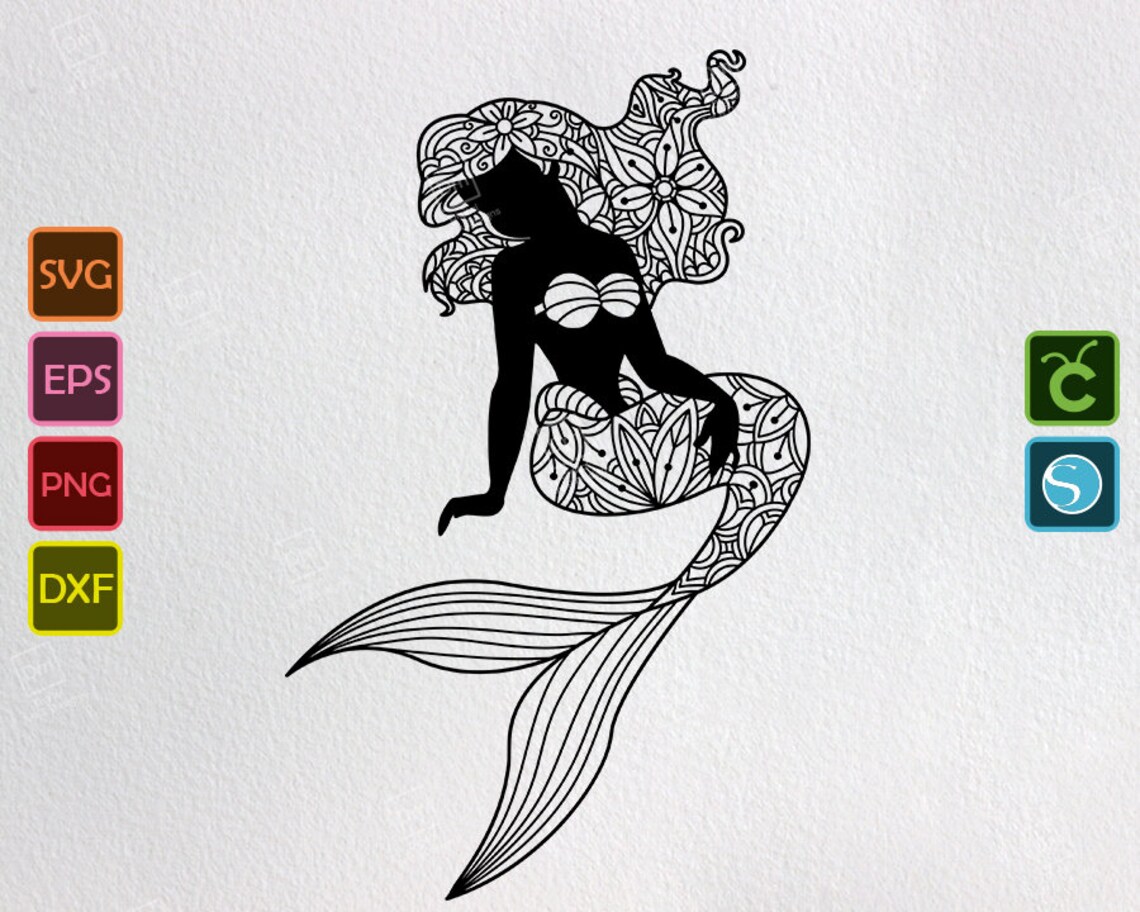 Mermaid Mandala Svg Zentangle Ariel Png Boho Nautical | Etsy