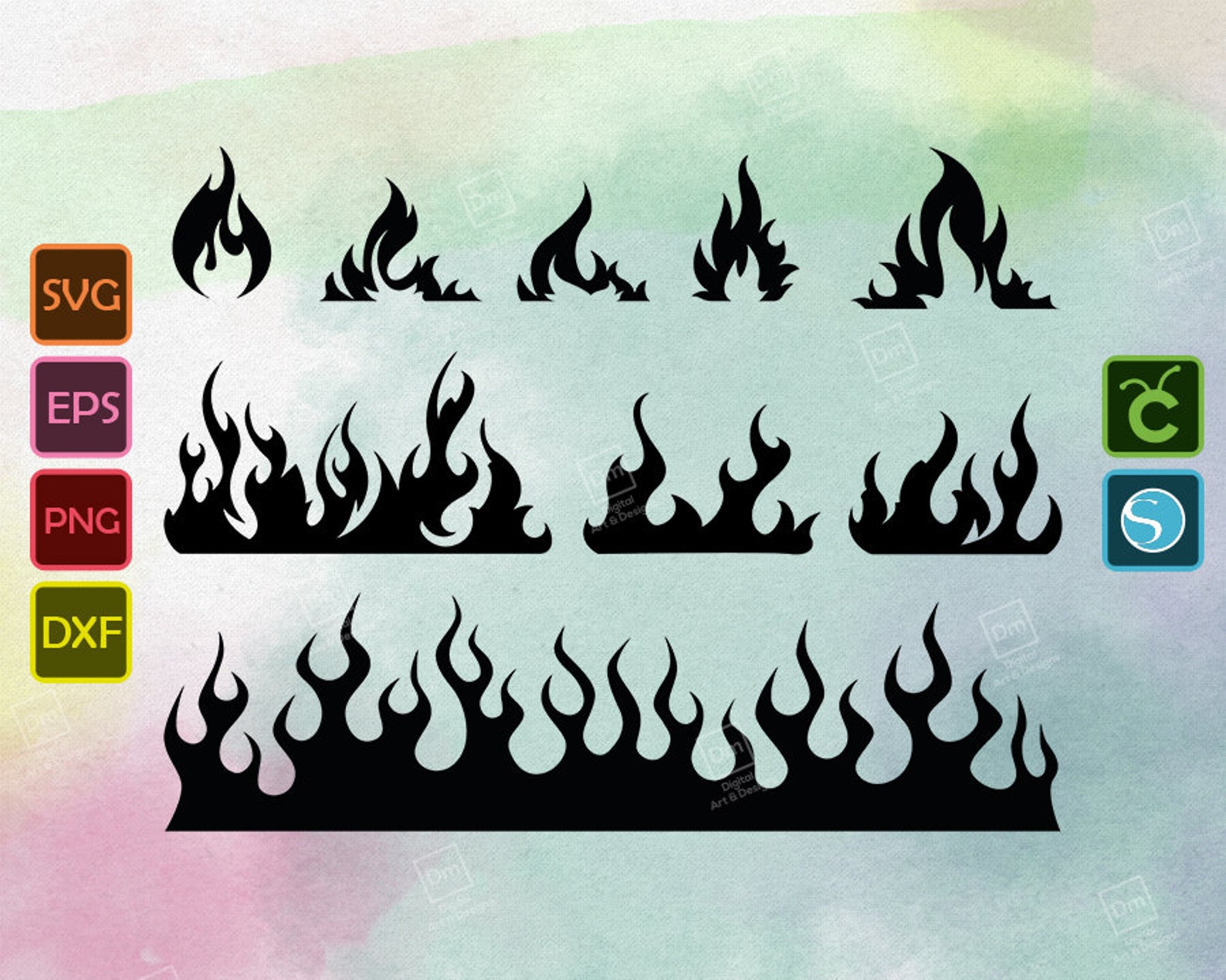 Fire Flames Bundle SVG Design Cricut Dxf Fire Cutting File - Etsy