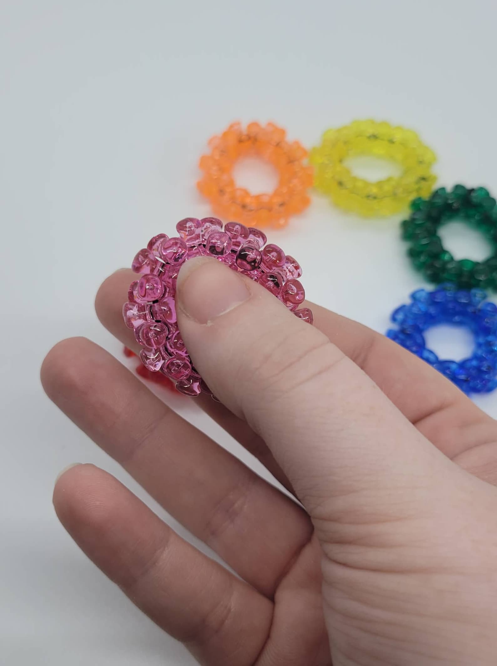 Beaded Finger Ring Fidget Tri Bead Elastic Fidget 7 Color - Etsy