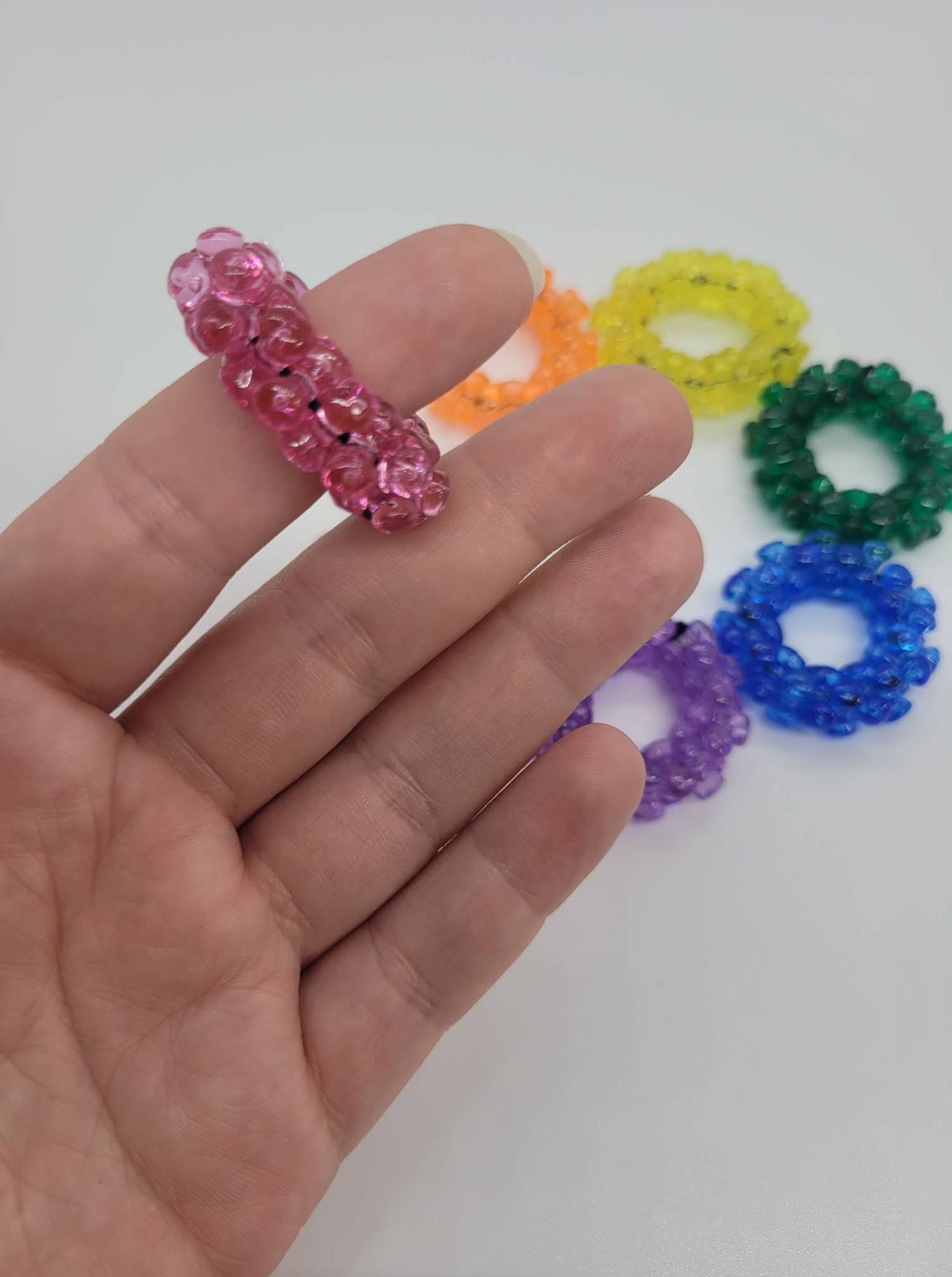 Beaded Finger Ring Fidget Tri Bead Elastic Fidget 7 Color - Etsy