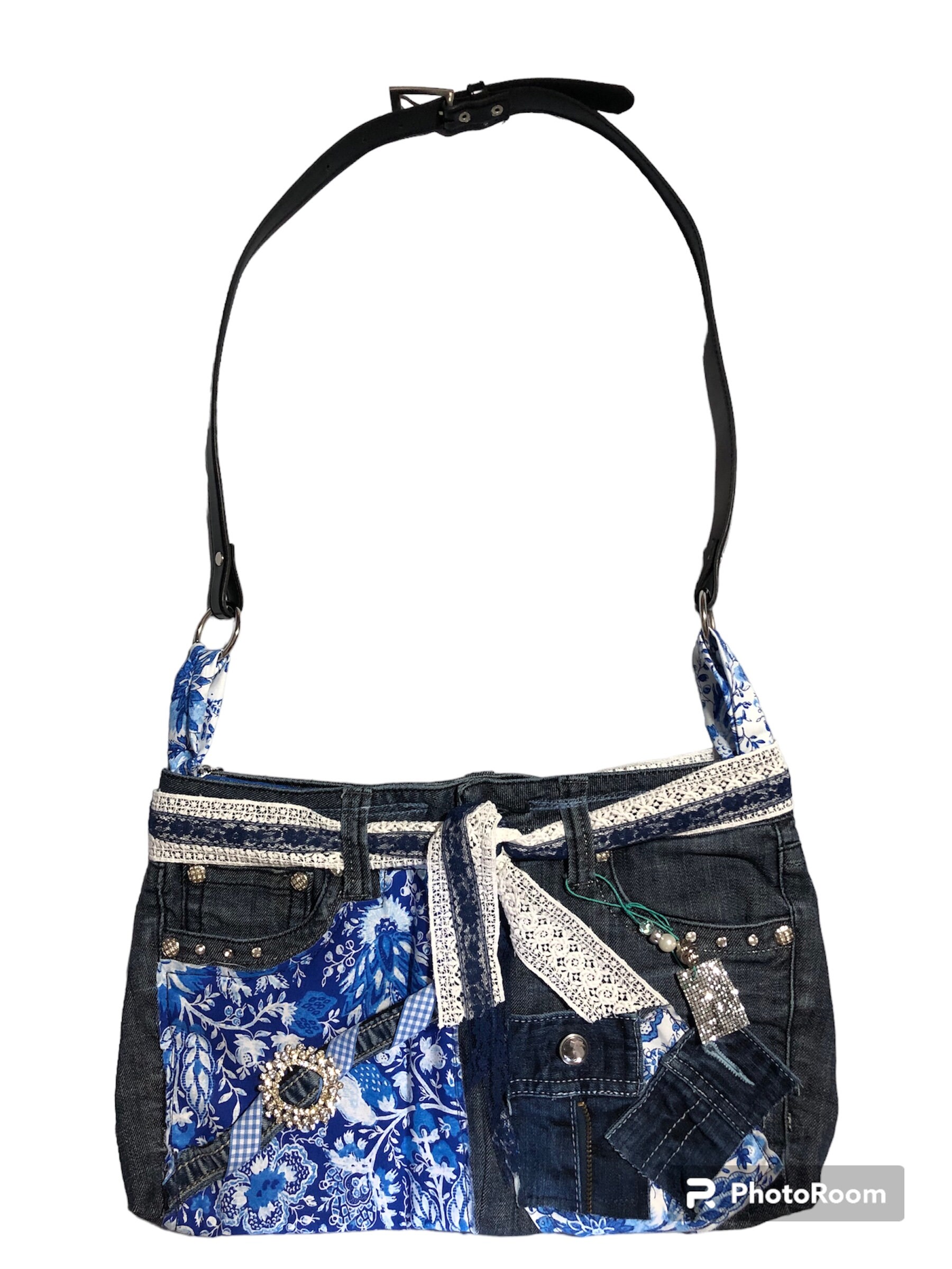 Blue & White Floral Jean Purse - Etsy