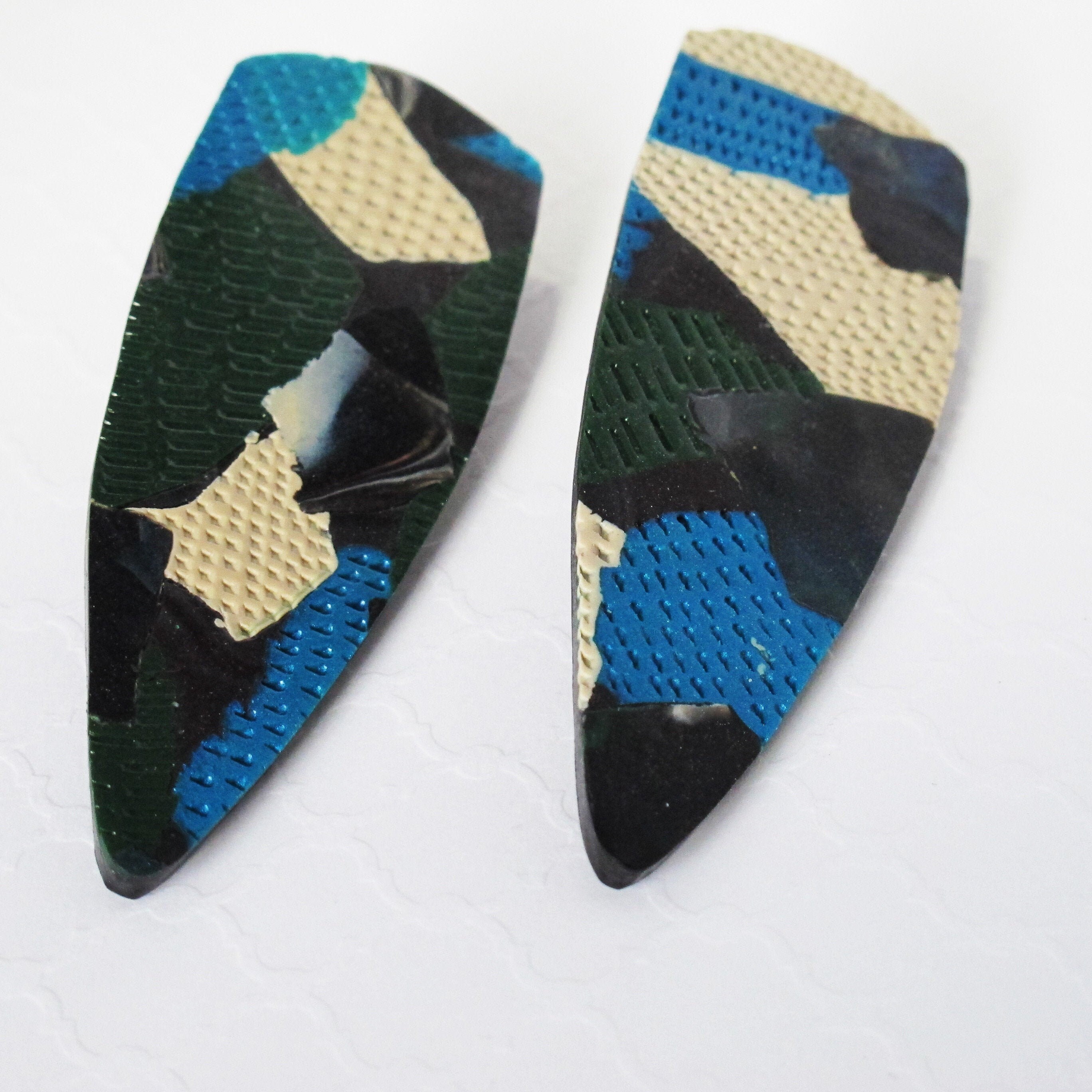 Earthy Green Blue Black Creme Polymer Clay Large Stud earrings | Etsy