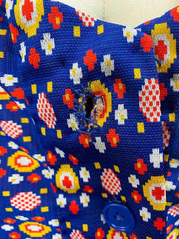70s Navy Yellow Orange Patterned Button Vest | XL - Gem
