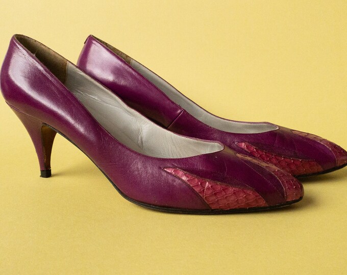 80s Leather Pumps 9.5 Vintage Heels by Palizzio in Purple Pink Magenta ...