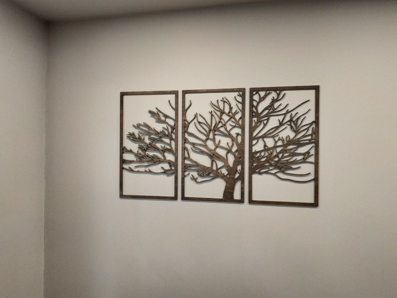 3 Panel Birch Wood Tree Wall Art: Easy Install Decor - Etsy