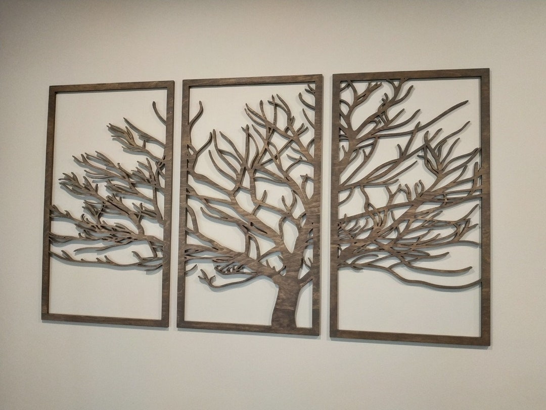 3 Panel Birch Wood Tree Wall Art: Easy Install Decor - Etsy