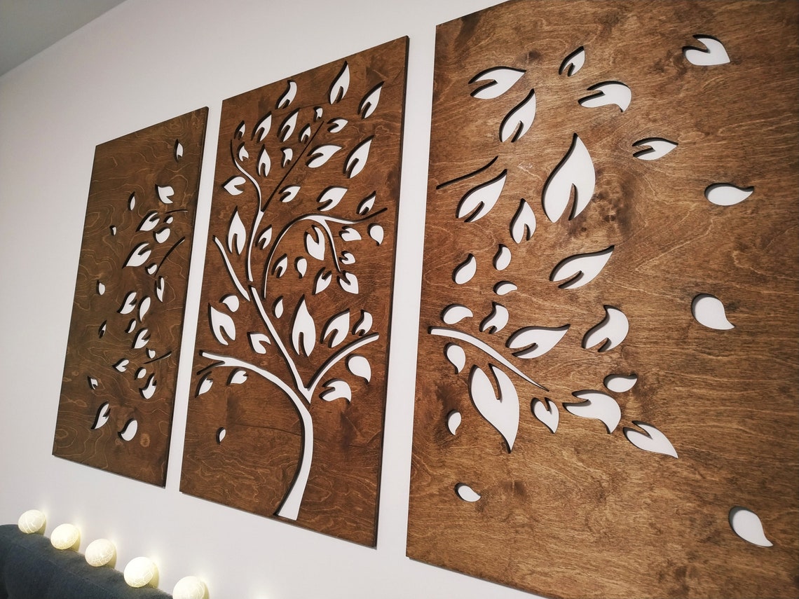 3 Panel Wood Wall Art Beautiful Living Room Decor - Etsy