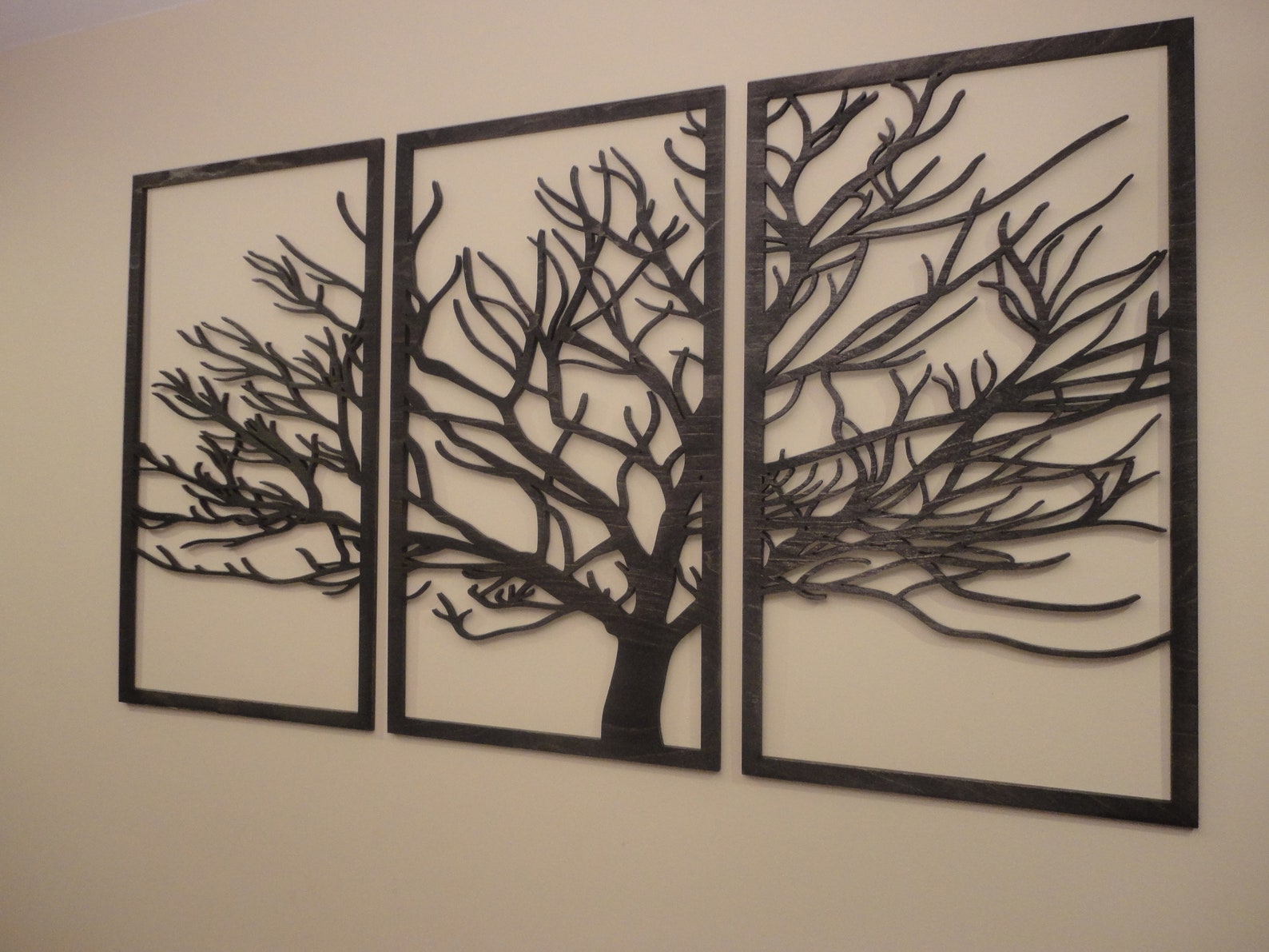Birch Plywood Tree Wall Art: 3 Panel Living Room Decor - Etsy