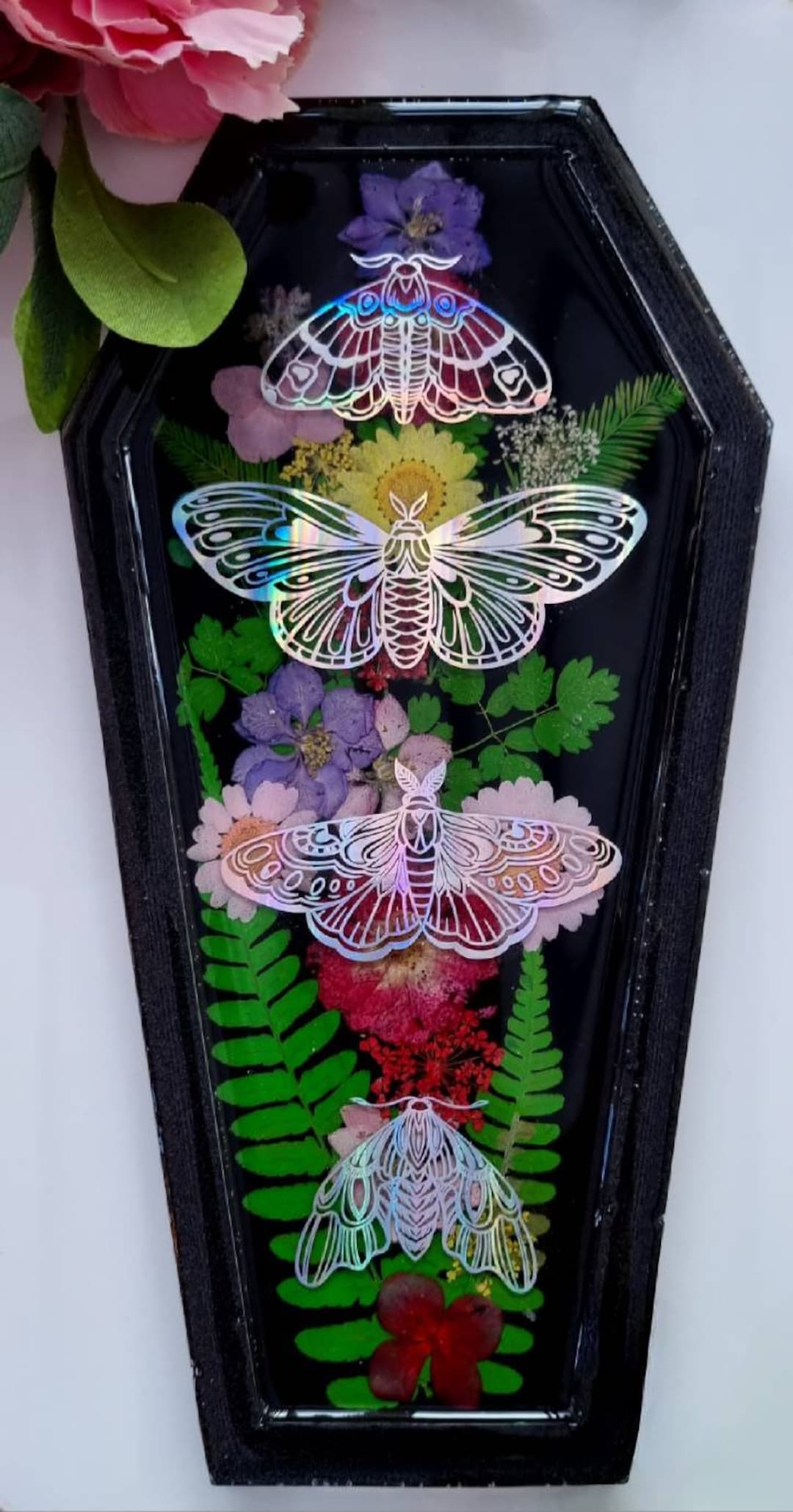 Coffin Shaped Tray. Moth Flower Tray. Handmade Resin Art Tray ...