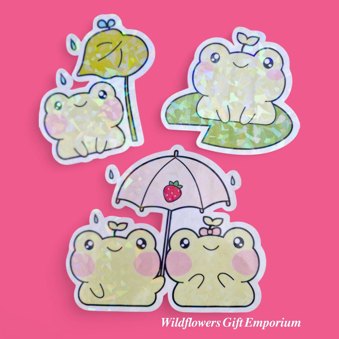 Cute Holographic Frog Sticker Set. Frog Lovers. Kawaii. Cute Art. Three ...
