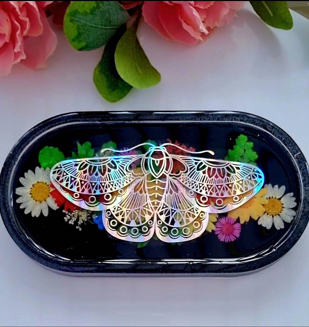 Floral Moth Resin Tray. Handmade Resin Art Moth Tray. Gifts for Friends ...