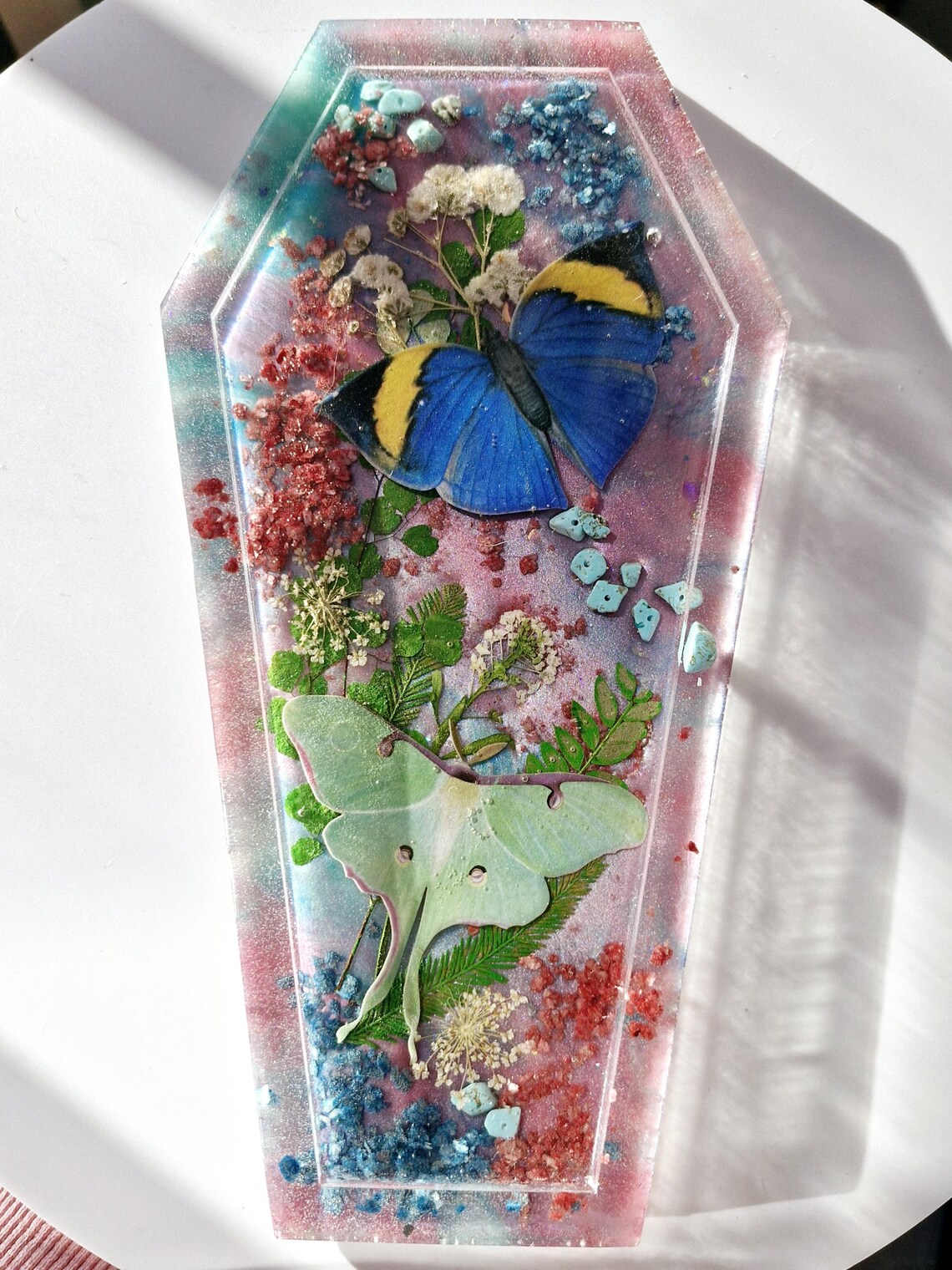 Coffin Shaped Tray. Butterfly Flower Tray. Handmade Resin Art Tray ...