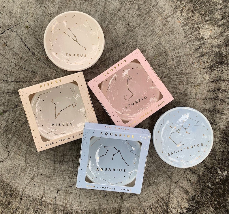 Lucky Feather Zodiac Sign Constellation Dish Ceramic Jewelry - Etsy