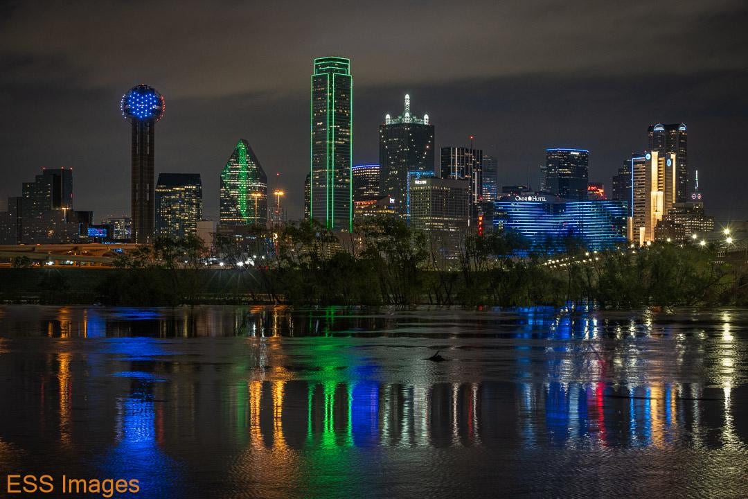 Downtown Reflection - the Dallas Nighttime Skyline Reflects in the ...