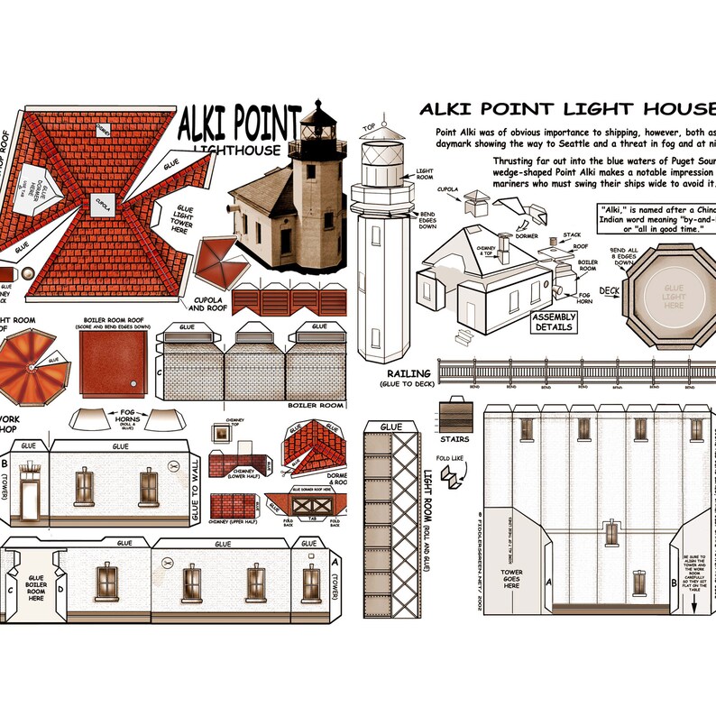 Lighthouse Paper Model, Alki Point - Etsy