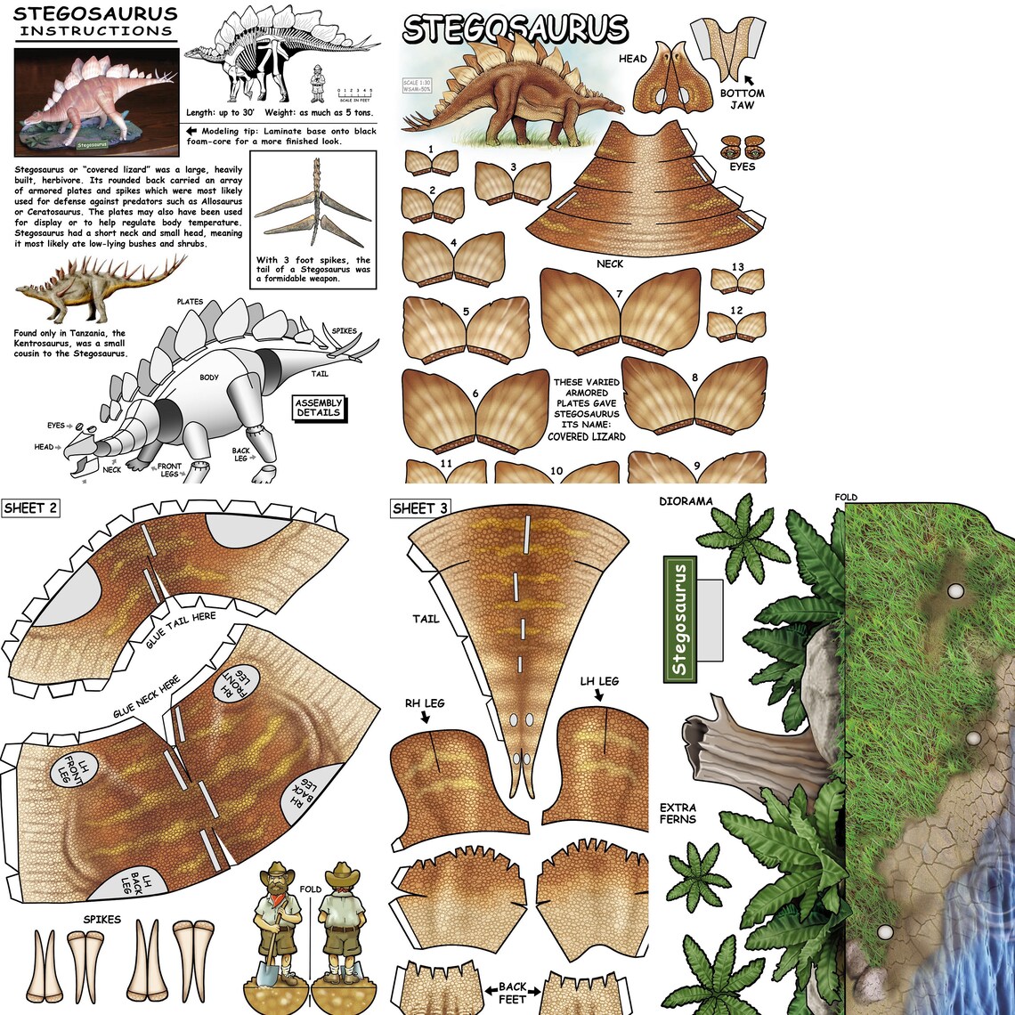 Dinosaur 3d Paper Model, Stegosaurus - Etsy