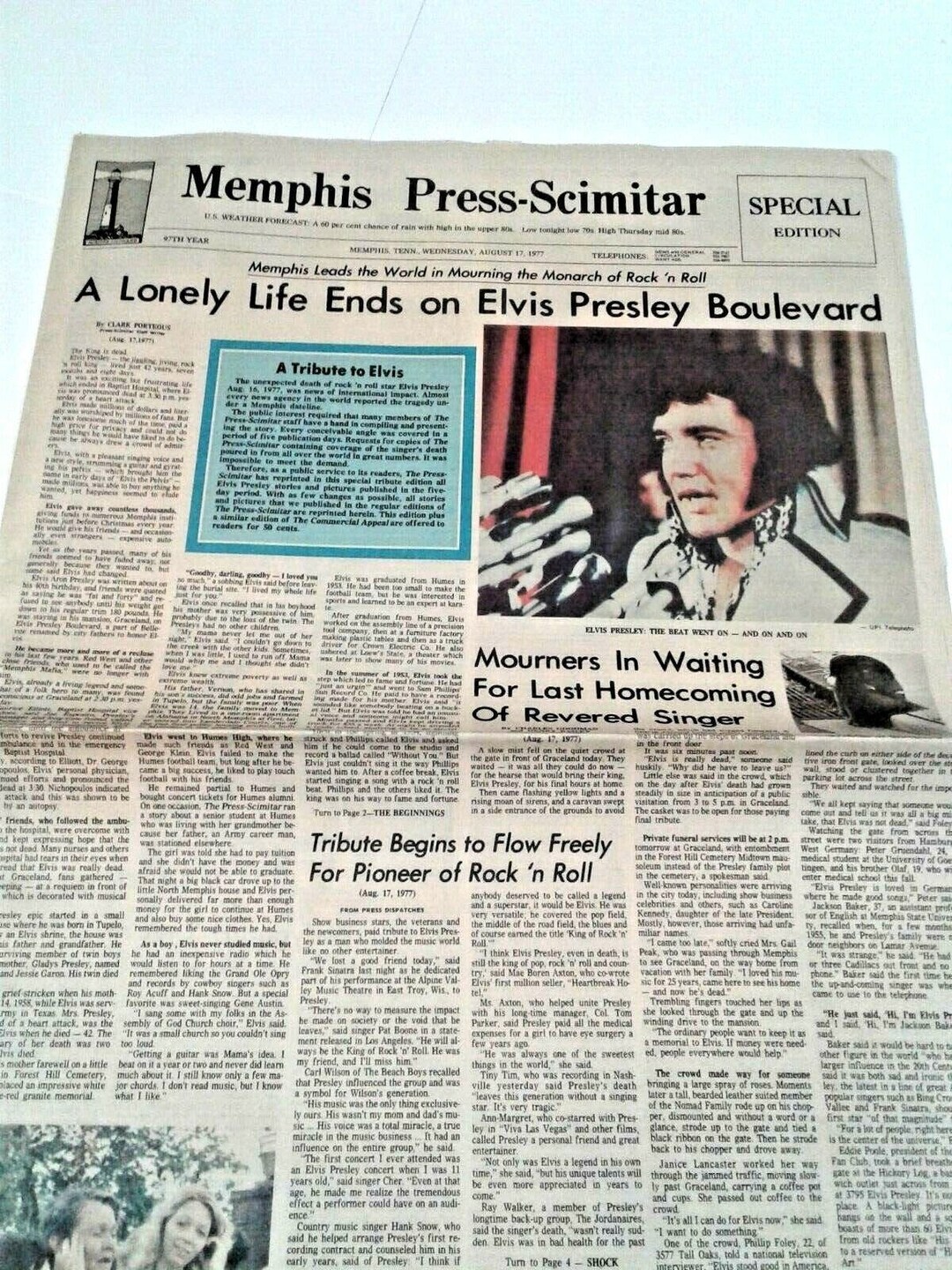 Elvis Presley Death - Memphis Press-scimtar Newspaper August 17th 1977 ...