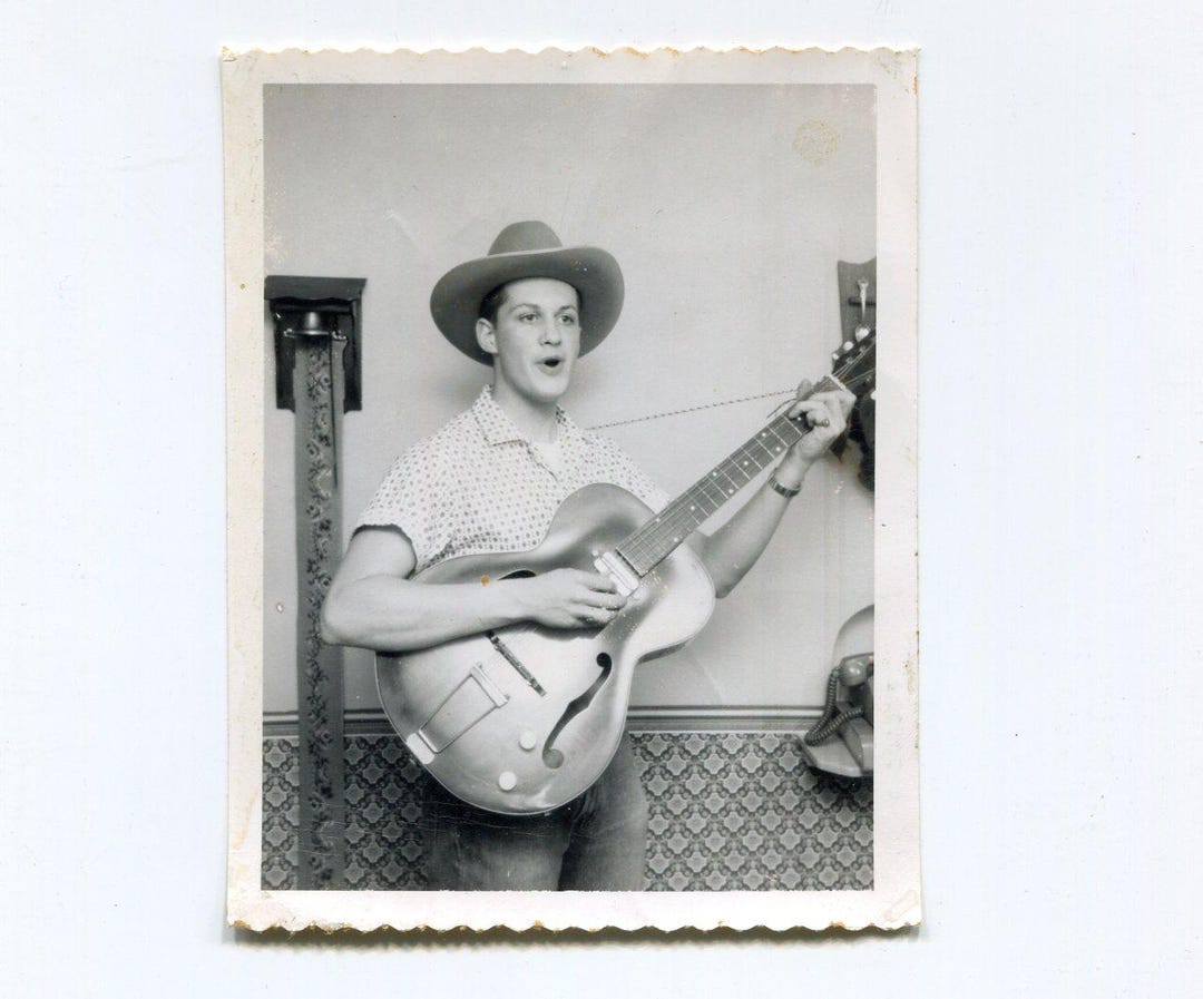 Young Cowboy Crooner With a Big Guitar. 1961 Polaroid. Vintage Original ...