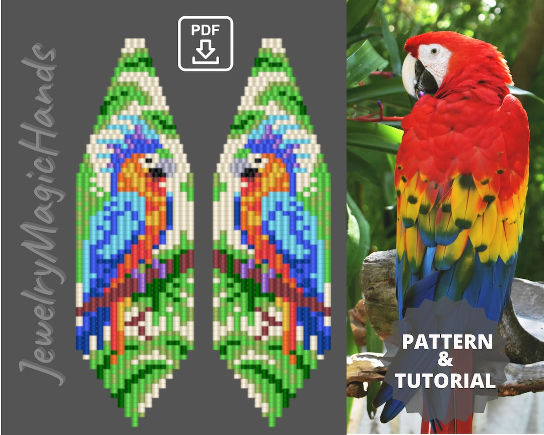 Colorful Parrot Earrings Pattern, Tropical Bird Seed Bead Earrings ...