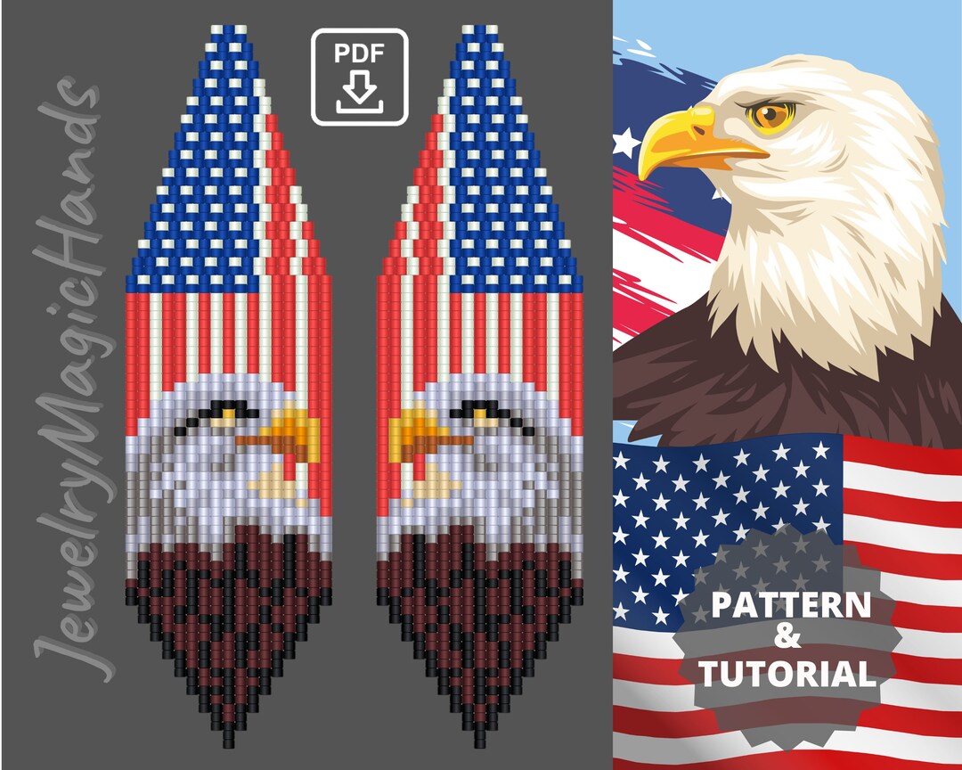Bald Eagle Earrings Pattern | AMERICAN Patriotic Seed Bead 4th July ...