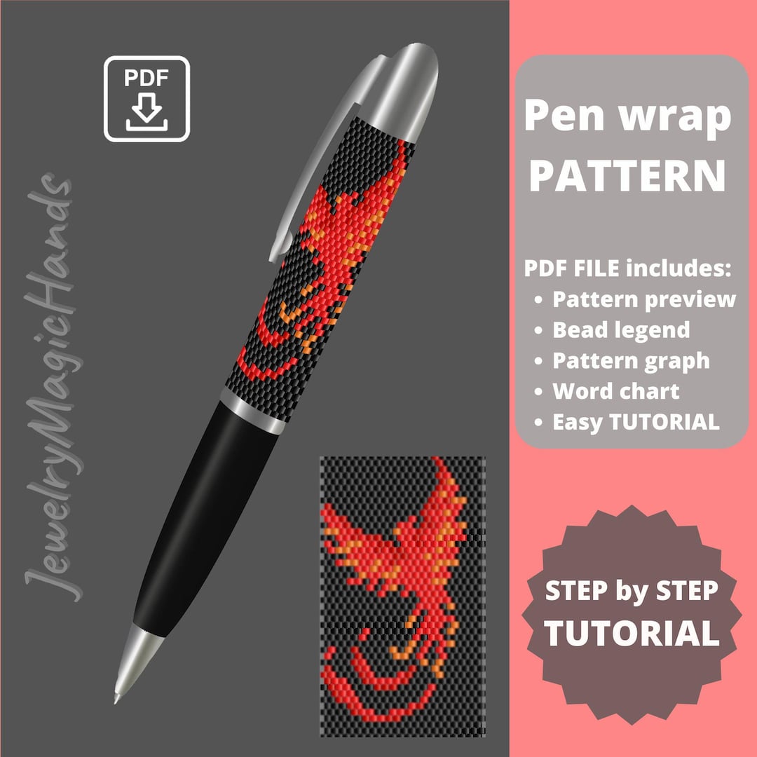 Phoenix Pen Wrap Pattern | Step by Step TUTORIAL | Funny Pen Cover ...