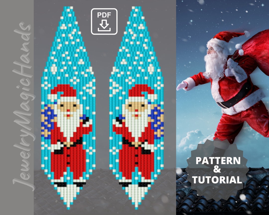 Handcrafted Beaded Santa Claus Fringe Beaded Earrings Step-by-step ...