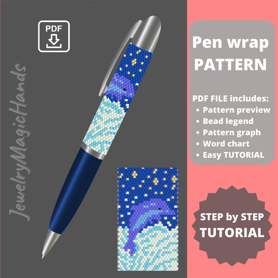 Dolphin Pen Wrap Pattern | Step by Step TUTORIAL | Funny Pen Cover ...