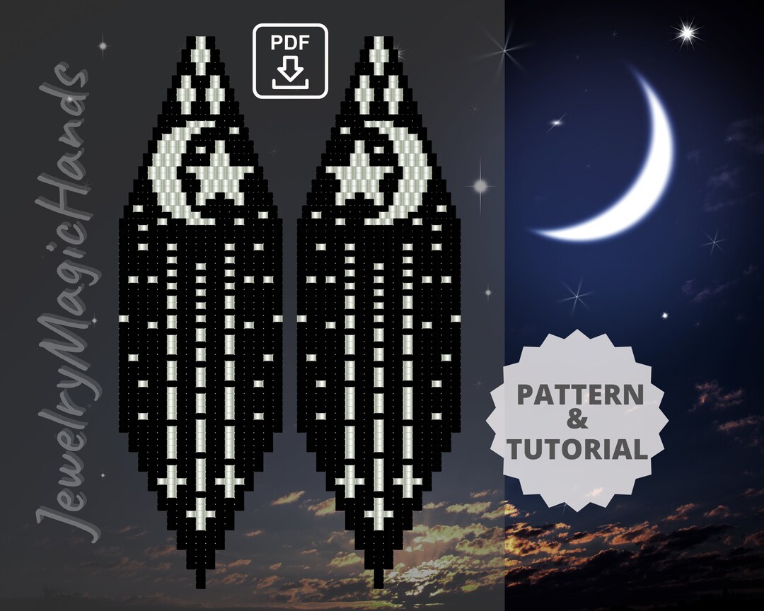 Earrings Moon Star Tutorials Dangle Fringe Earrings Beaded Brick Stitch Pattern, Digital PDF ...