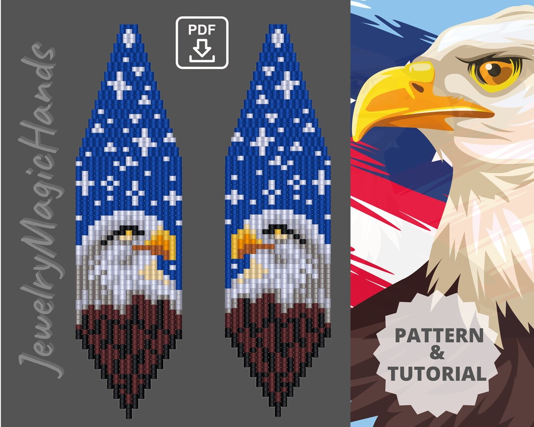Earrings Bald Eagle Pattern, AMERICAN Patriotic Seed Bead 4th July ...