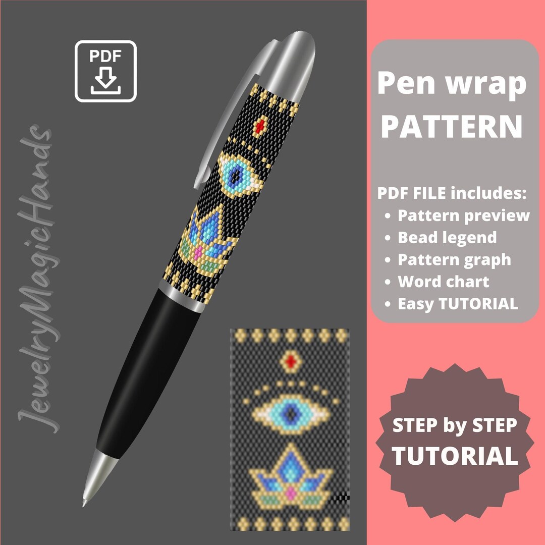 Pen Wrap Evil Eye Pattern Step by Step TUTORIAL Lotus Pen Cover Beaded ...