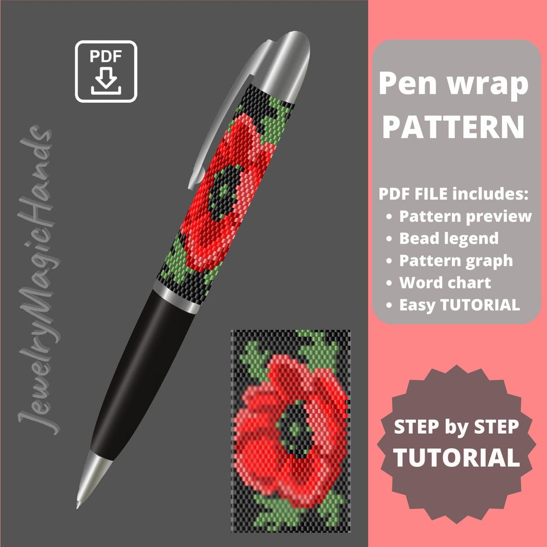 Poppy Pen Wrap Pattern | Step by Step TUTORIAL | Funny Pen Cover ...
