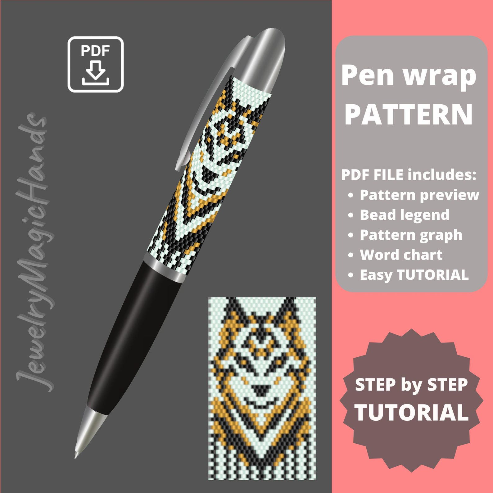 Wolf Pen Wrap Pattern | Step by Step TUTORIAL | Funny Pen Cover ...