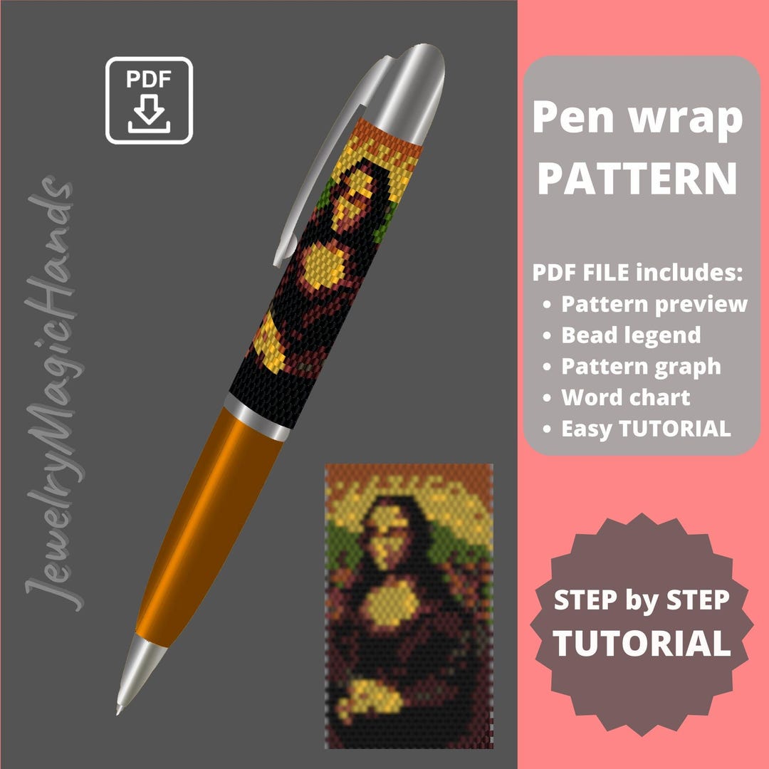 Pen Wrap Mona Lisa Pattern Step by Step TUTORIAL Pen Cover Beaded ...