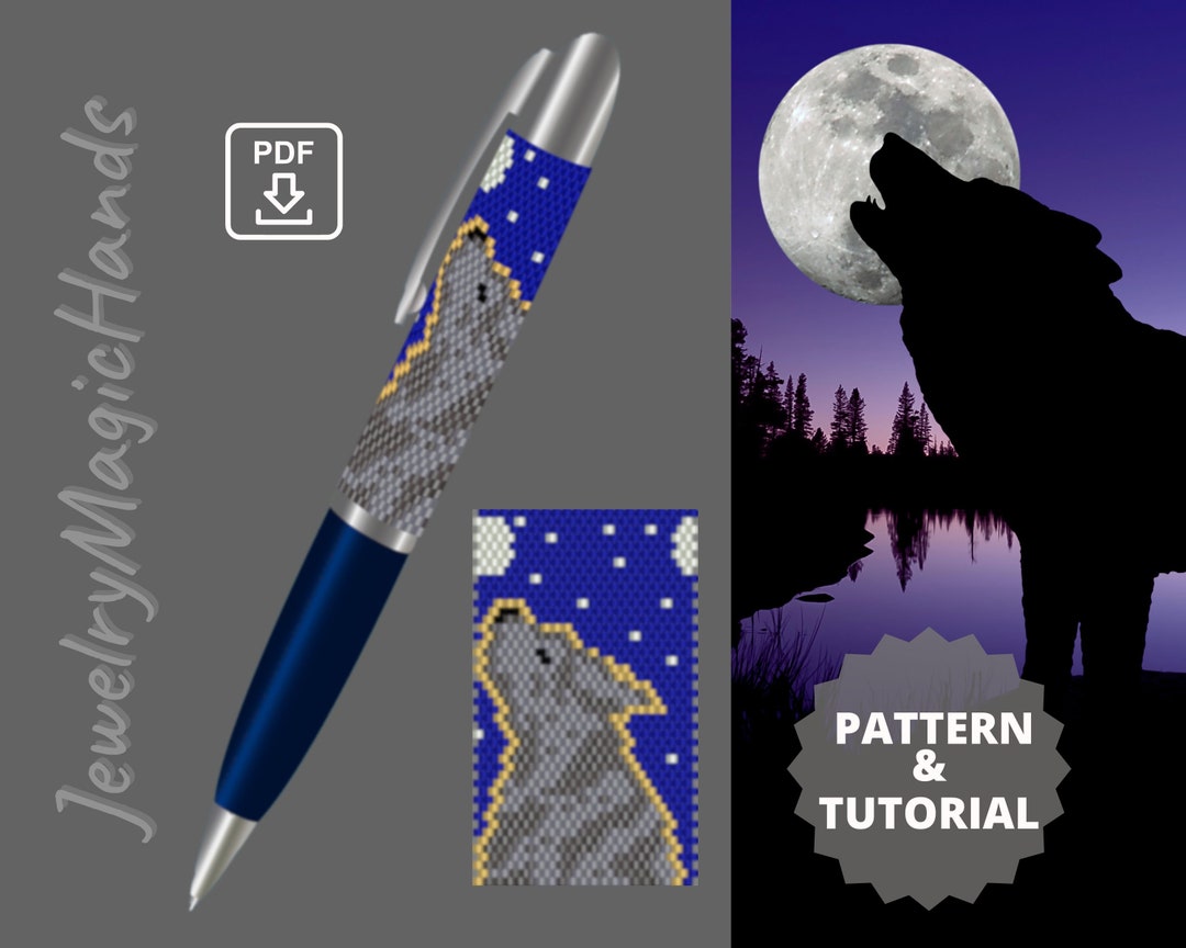 Pen Wrap Wolf Moon Pattern Step by Step TUTORIAL Pen Cover Beaded ...