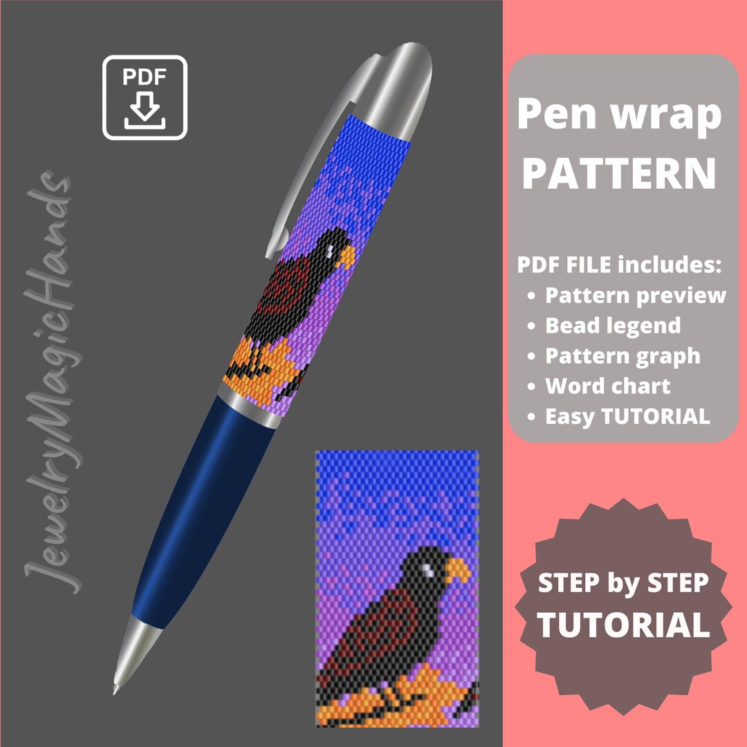 Crow Pen Wrap Pattern | Step by Step TUTORIAL | Funny Pen Cover ...