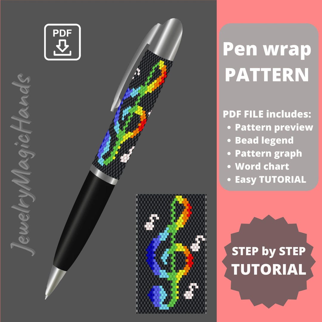 Treble Clef Music Pen Wrap Pattern | Step by Step TUTORIAL | Funny Pen ...