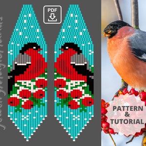 Bullfinch Christmas Fringe Beaded Earrings, Beaded Bird Pattern Dangle Earrings, Brick Stitch ...