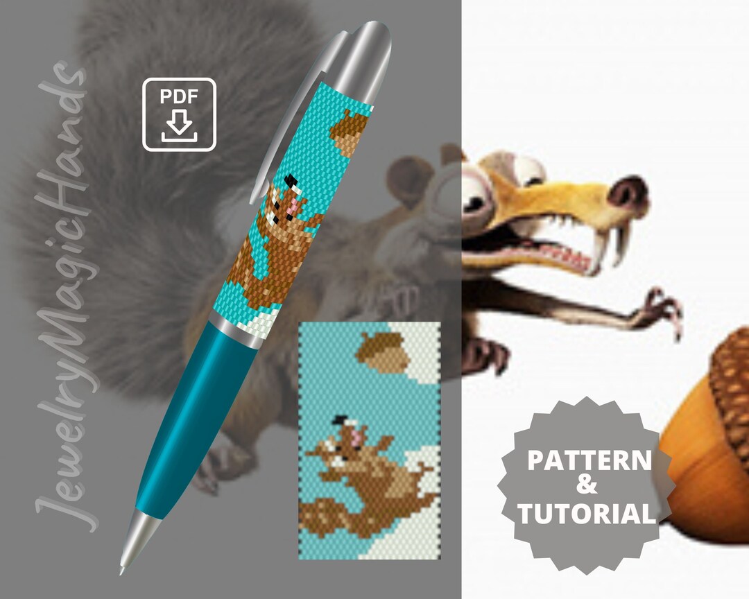 Pen Wrap Squirrel Pattern Step by Step TUTORIAL Pen Cover Beaded Peyote ...