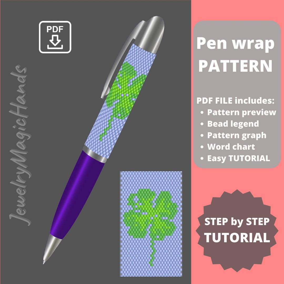 Clover Pen Wrap Pattern | Step by Step TUTORIAL | Funny Pen Cover ...